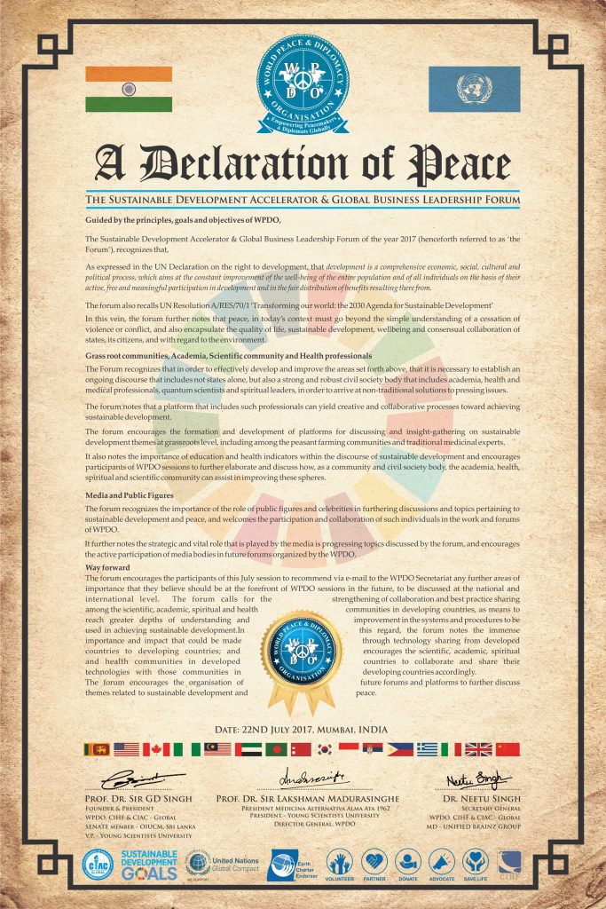 World Peace Declaration - World Peace & Diplomacy Organisation